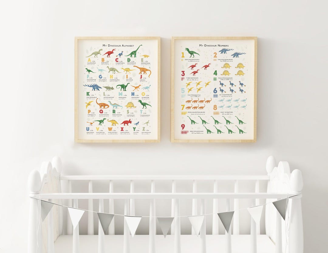 Dinosaur ABC and Numbers Print Set: Personalized Nursery Art - Etsy