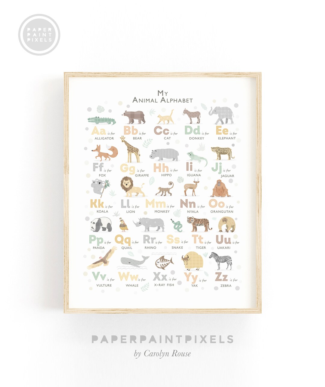 Safari Animal Alphabet Print Neutral Nursery Decor Nursery - Etsy