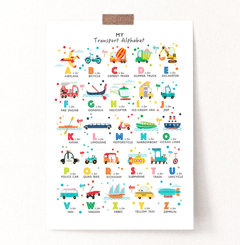 Transport Alphabet Print Alphabet Poster Car Fire Truck | Etsy