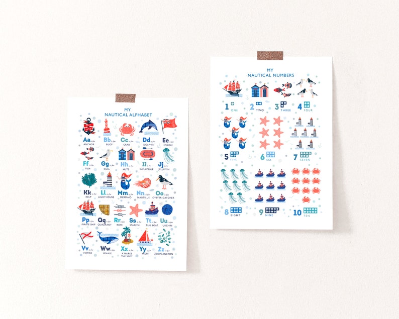 Nautical Alphabet Print Set Ocean ABC and Numbers Nursery Art - Etsy