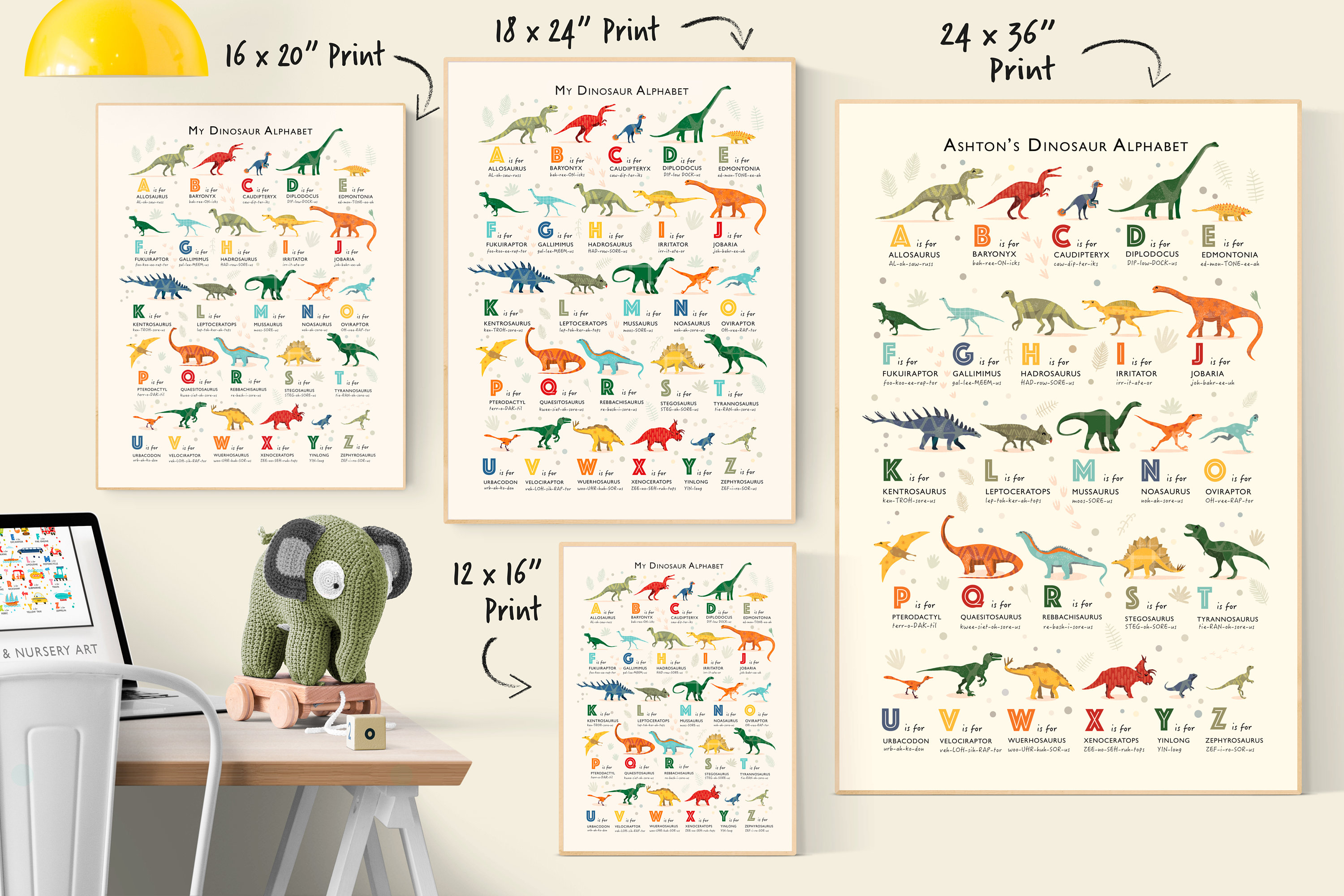 Dinosaur Print Dinosaur Theme Alphabet Print for Nursery USA | Etsy UK