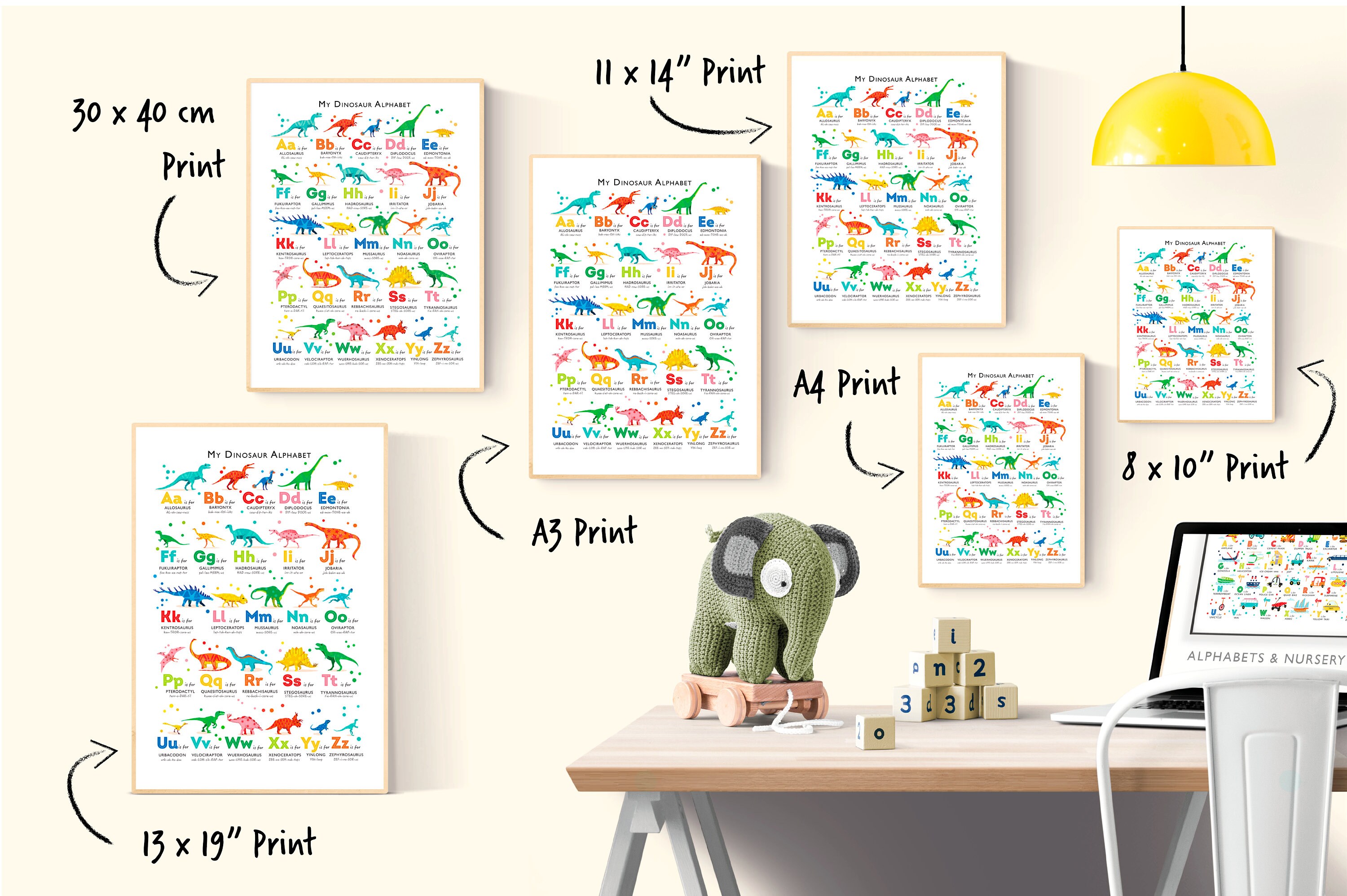 Bright Dinosaur Alphabet Poster Dinosaur Print Kids Room | Etsy