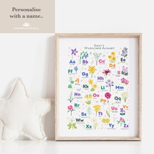 Personalised Wildflower Alphabet Print, Baby Girl Nursery Decor, Floral ...