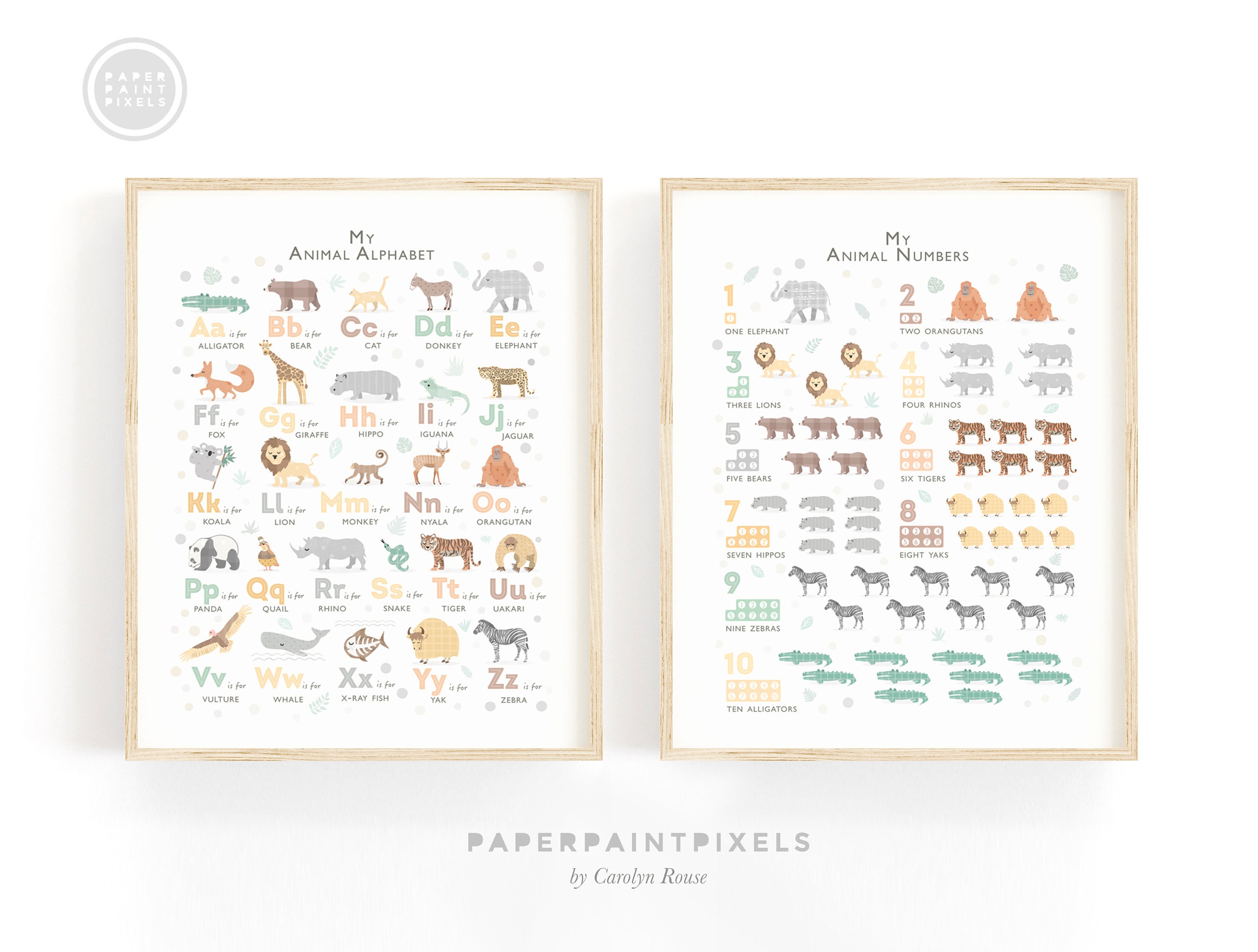 Safari Animals Alphabet Print Set Jungle ABC and Numbers | Etsy