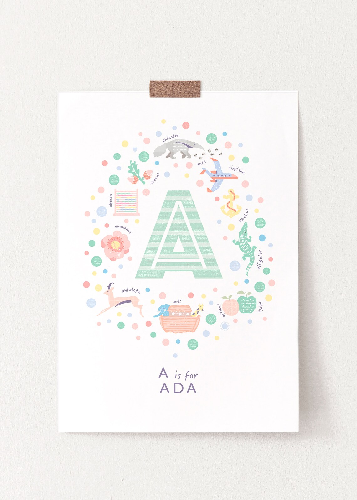 Personalised Baby Girl Name Print Letter A Nursery Wall Art | Etsy
