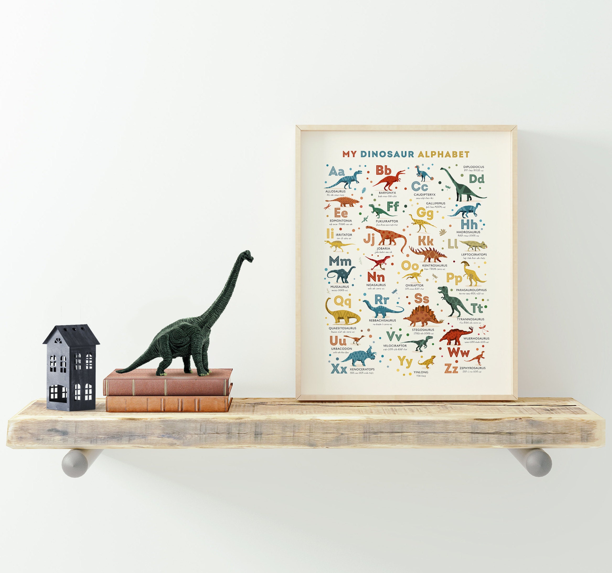 Dinosaur Alphabet Art Print Personalized Gift for Kids | Etsy