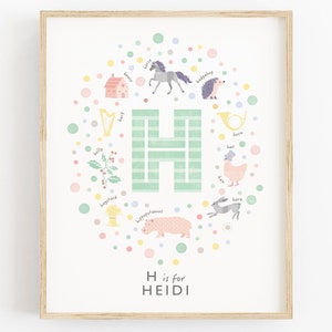 Nursery Name Print, Personalised Letter H Wall Art, Girls Nursery Art ...