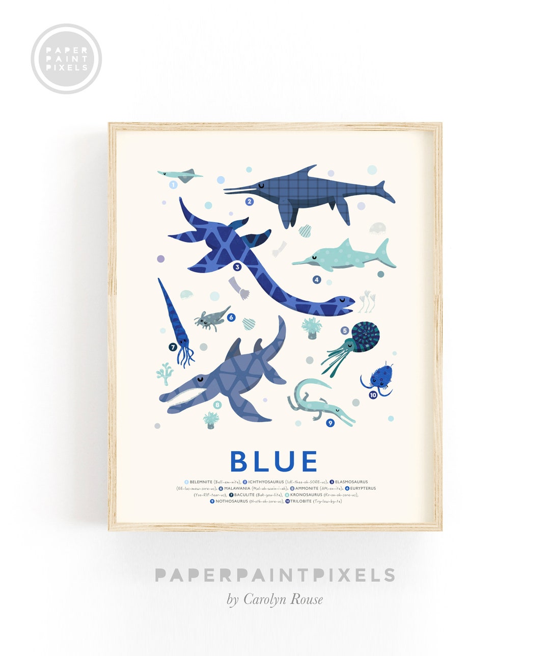 Blue Dinosaur Print, Dino Theme Nursery Wall Art, Blue Kids Room Decor ...