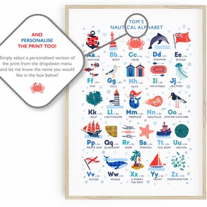 Nautical Alphabet Print Set, Ocean ABC and Numbers Nursery Art Set, A ...