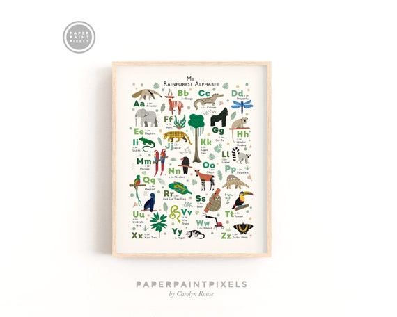 Jungle Alphabet Art Print Rainforest Animals ABC Nursery - Etsy