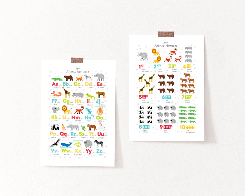 Bright Animal Print Set Safari Alphabet and Numbers Prints - Etsy