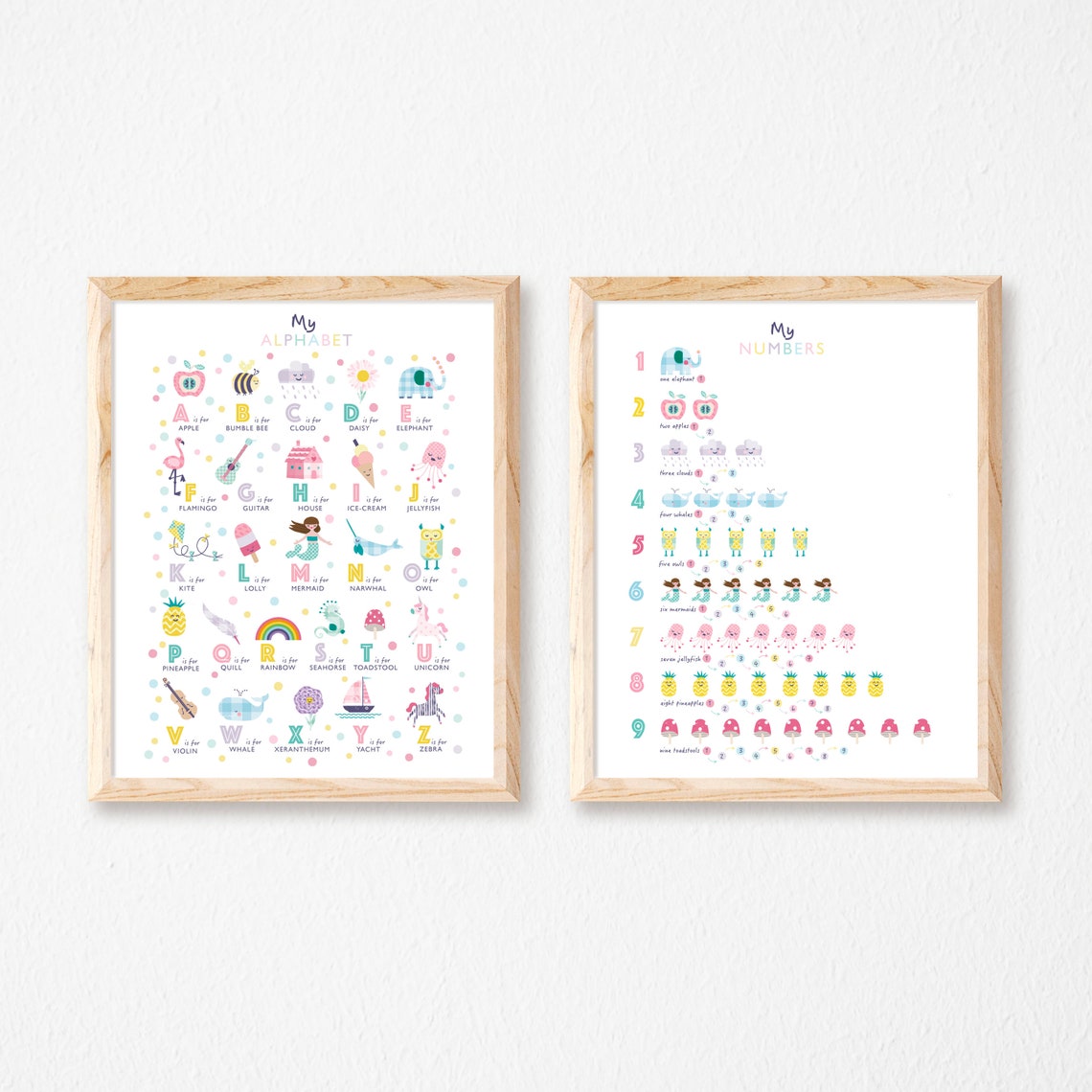Girls Nursery Decor Numbers & Alphabet Nursery Art Prints Cute - Etsy