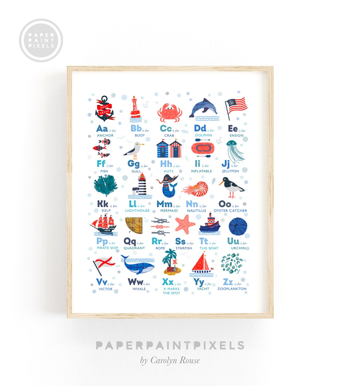 Nautical Alphabet Nursery Print, Nursery Alphabet Wall Art, Ocean Theme ...