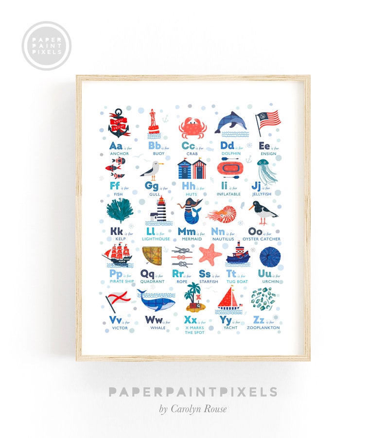 Nautical Alphabet Nursery Print Nursery Alphabet Wall Art - Etsy