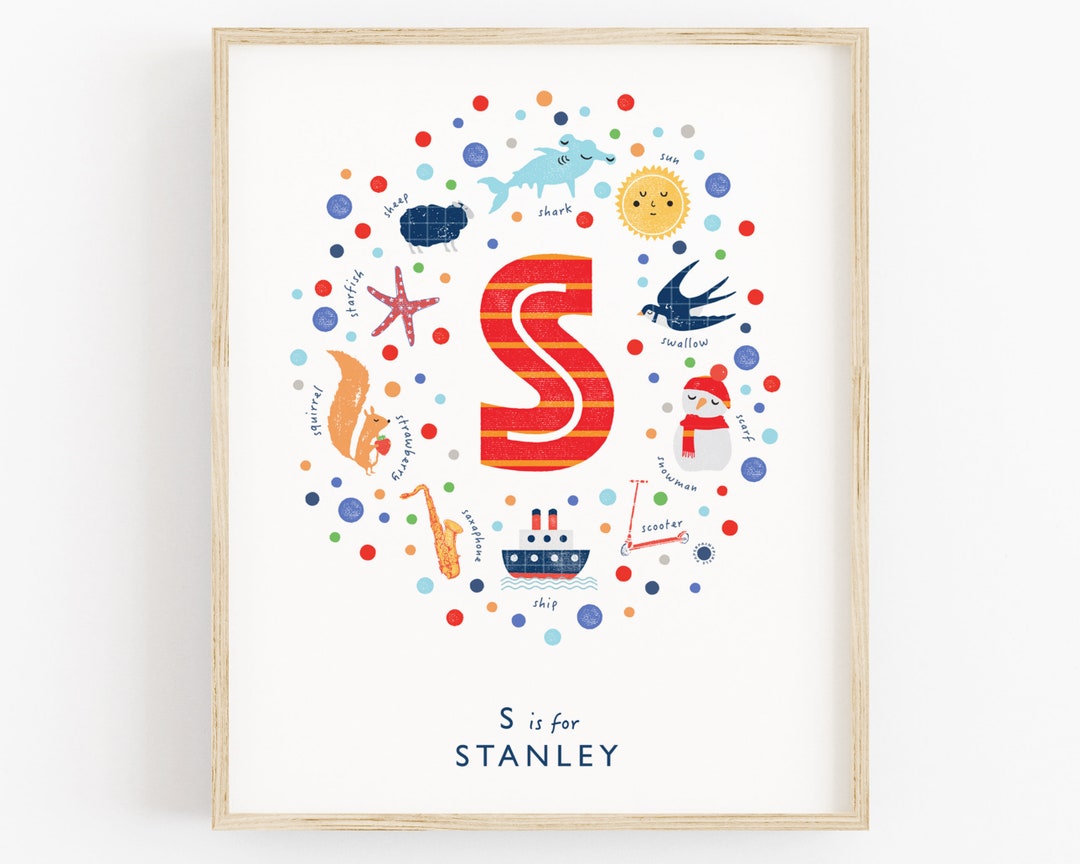 Baby Name Print, Initial Letter S Name Art, Personalised Nursery Decor ...