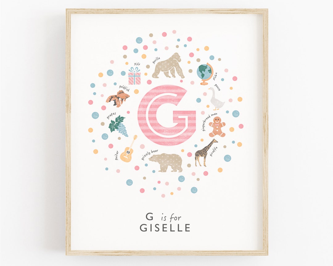 Personalised Letter G Print for Baby Girl, Pink Nursery Decor, Custom ...