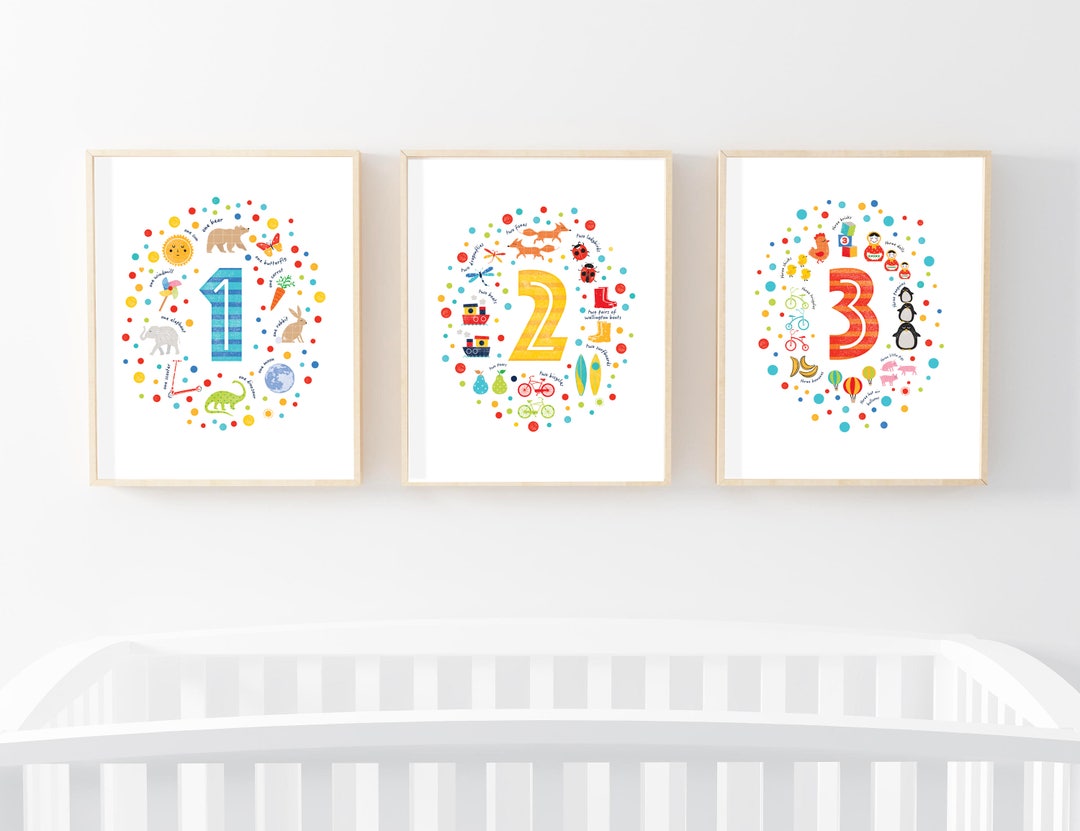 123 Art Set, Nursery Wall Art, Set of 3 Prints, 123 Print, Children's ...