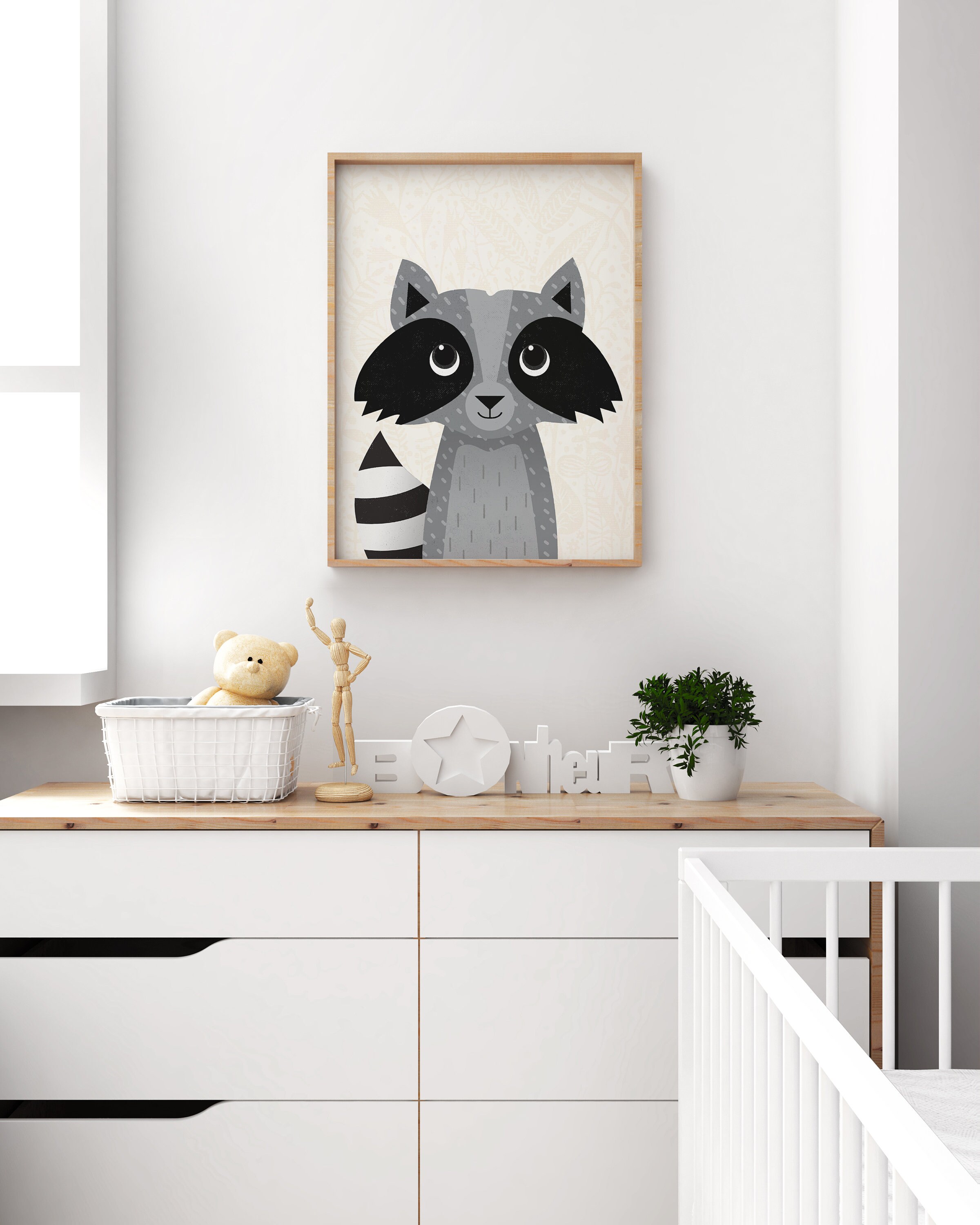 Raccoon Nursery Print, Woodland Animals Nursery Print, Cute Animal ...