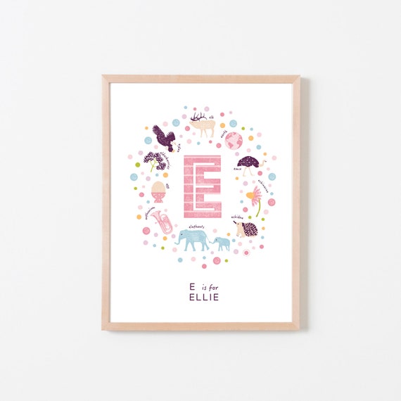 Letter E Nursery Art Baby Girl Nursery Decor Pink Wall Art | Etsy