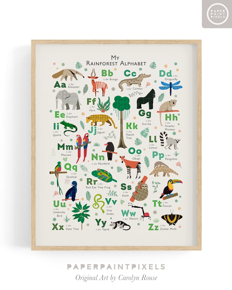 Rainforest Animals Alphabet Art Print: Tropical Jungle Nursery Decor - Etsy
