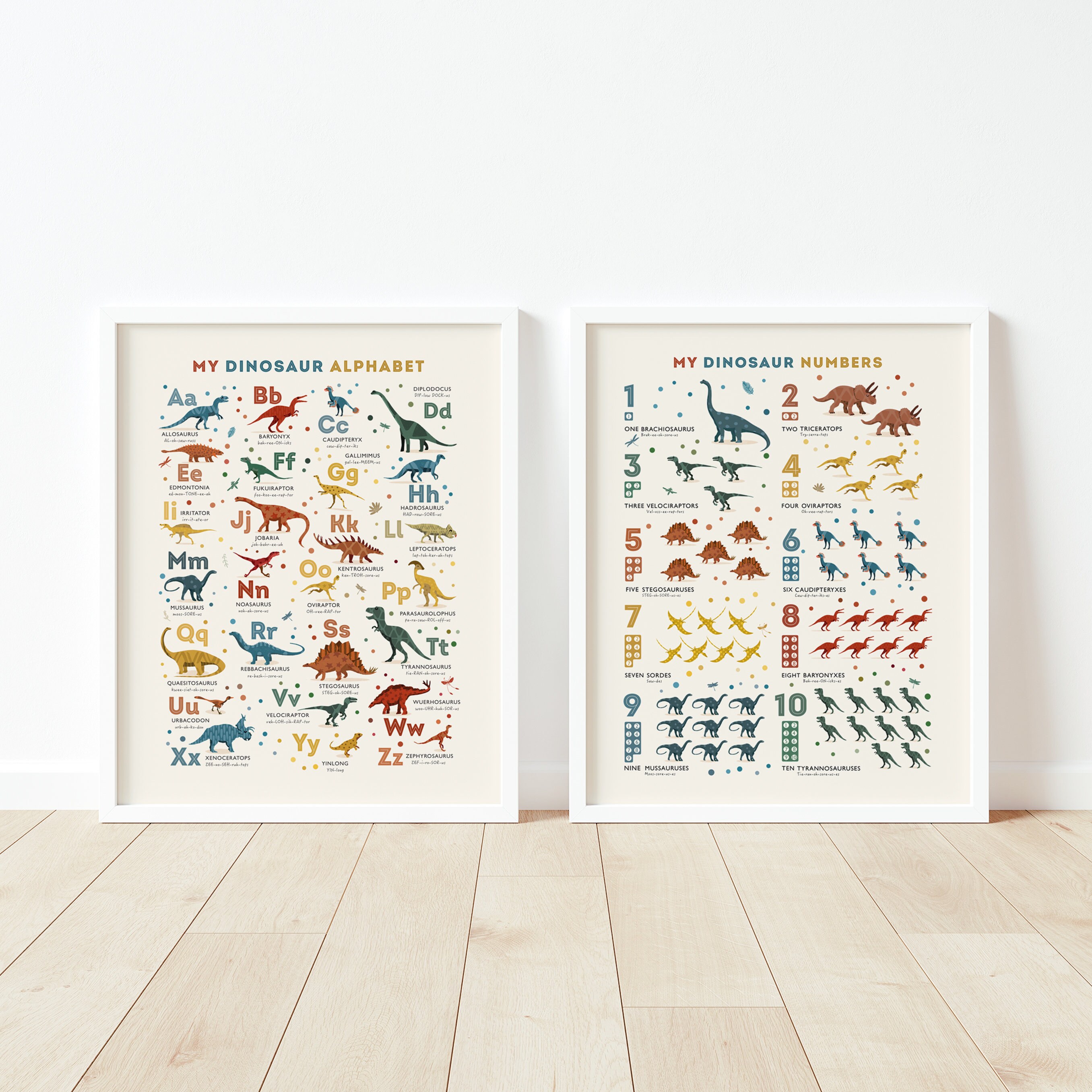 Dinosaur Alphabet & Numbers Wall Art Set Gift for Kids | Etsy