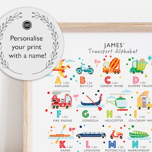 Transport Alphabet Print, Alphabet Poster, Car, Fire Truck Print ...