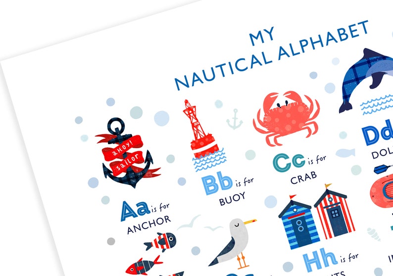 Nautical Alphabet Print Set Ocean ABC and Numbers Nursery Art - Etsy
