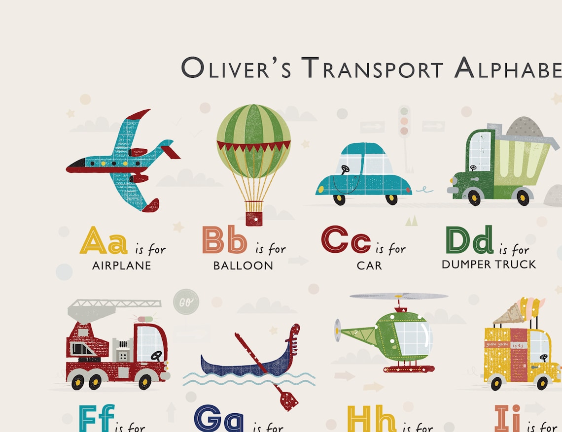 Transport Alphabet Print Transportation Nursery Decor Kids - Etsy