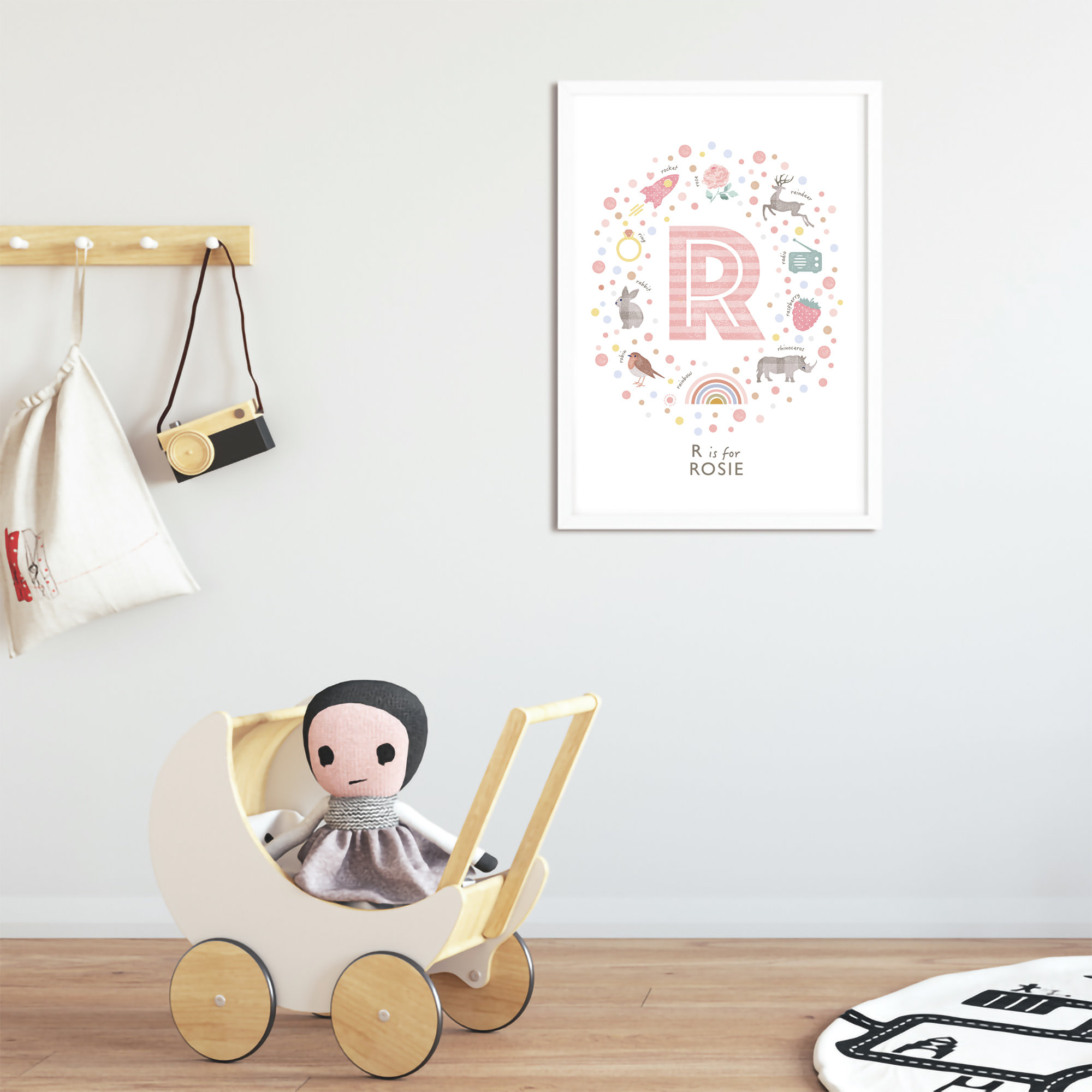 Personalised Letter R Nursery Print, Illustrated Letter R, Girls Art ...
