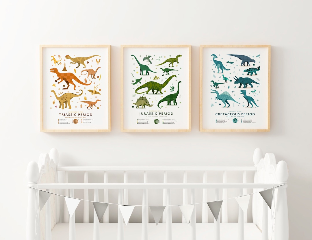 Set of 3 Dinosaur Era Prints | Dinosaur Nursery Wall Art | Cretaceous ...