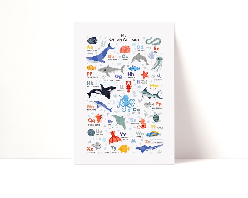 Sea Life Alphabet Print: Ocean Animals ABC Nursery Art - Etsy