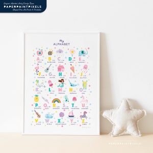 Girls Alphabet Poster, Printable Digital Download, Cute Alphabet Print ...