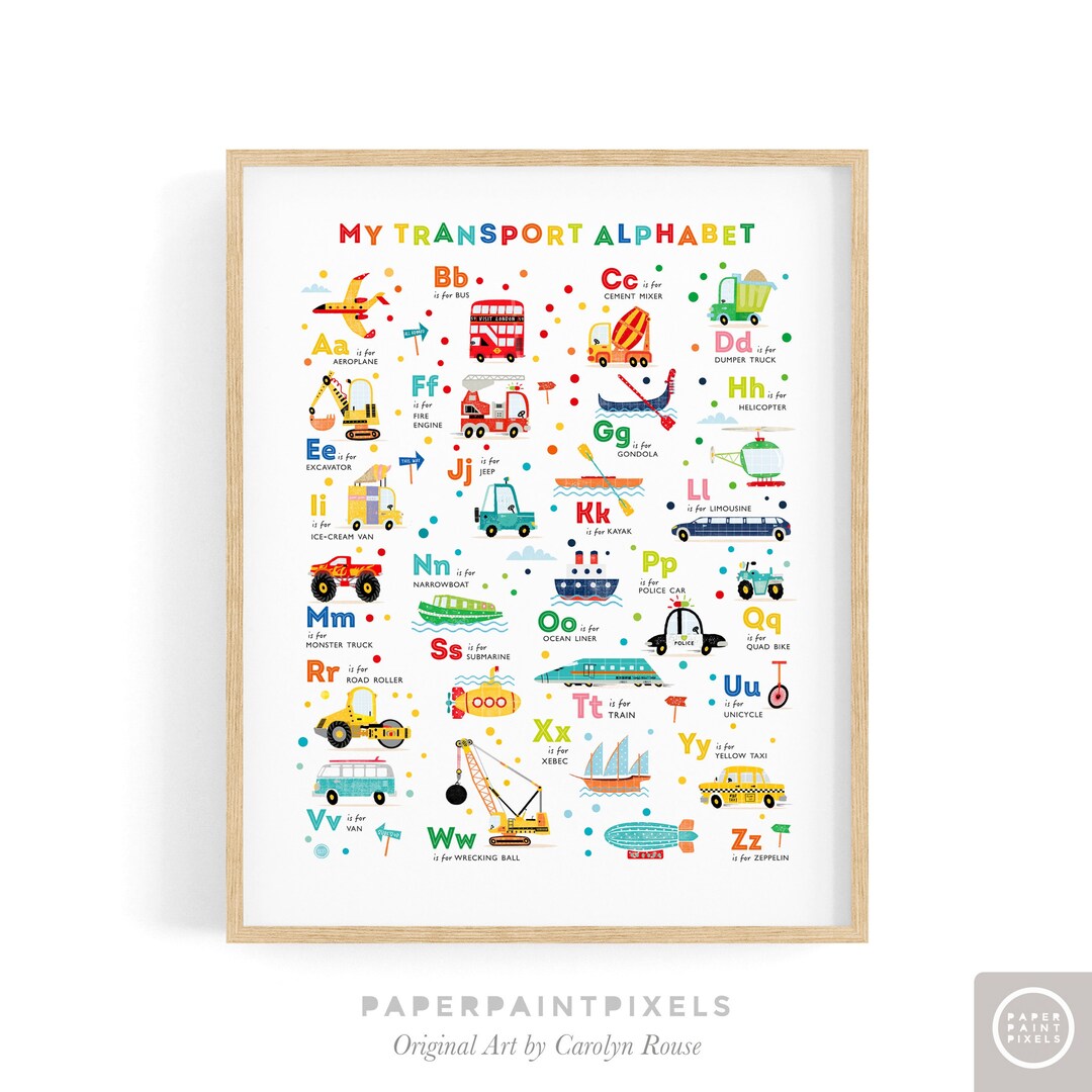 Transport Alphabet Poster, ABC Print, Vehicle Nursery Decor for Boys ...