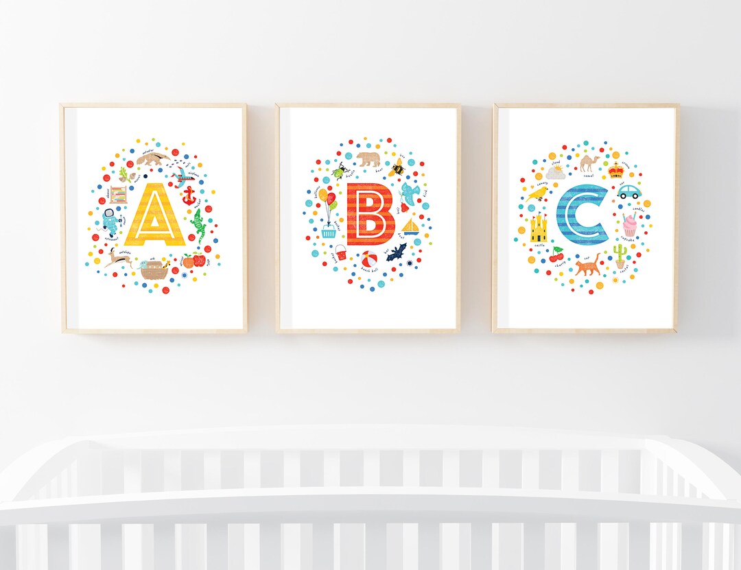 ABC Nursery Decor, Set of 3 Prints, ABC Prints, Children's Wall Art ...