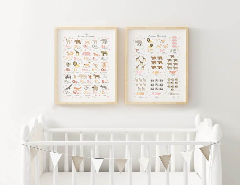 Peach Pink Safari Animal Print Set Alphabet Poster & Numbers - Etsy