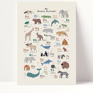 Animal ABC Alphabet Nursery Print, Educational Posters for Kids, Wooden ...