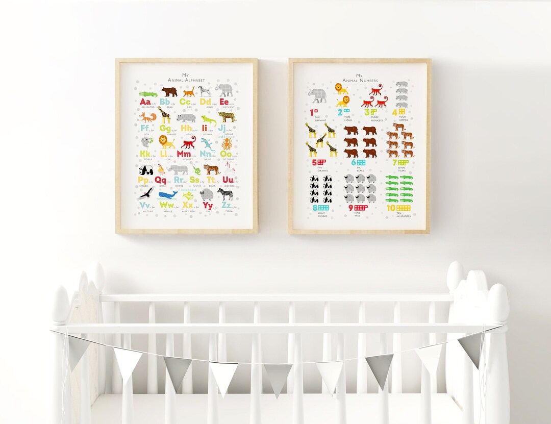 Safari Animal Alphabet & Numbers Print Set: Nursery Decor - Etsy