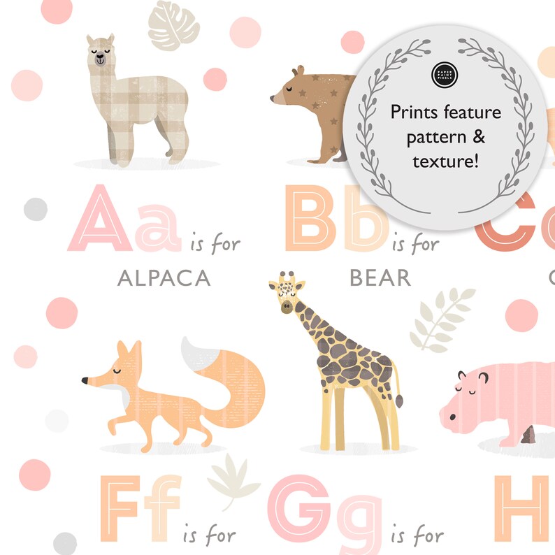 Peach Pink Safari Animal Print Set Alphabet Poster & Numbers | Etsy