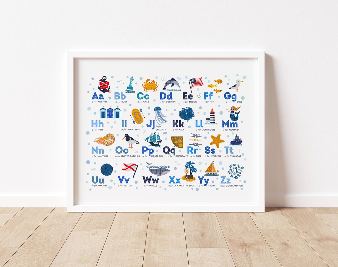 Nautical Alphabet Nursery Print: Coastal Sea Life Wall Art - Etsy