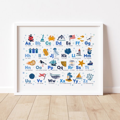Nautical Alphabet Nursery Print Nursery Alphabet Wall Art - Etsy