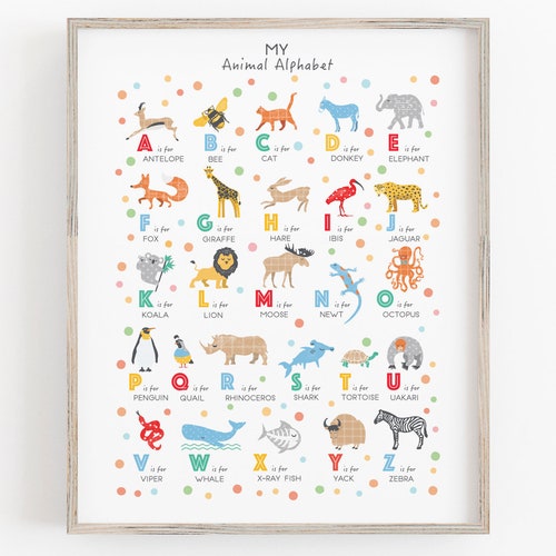Animal Alphabet Print Animals Wall Art ABC Nursery Childrens | Etsy