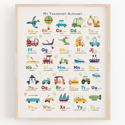 Transport Abc Vehicle Alphabet Kids Alphabet Print Nursery - Etsy
