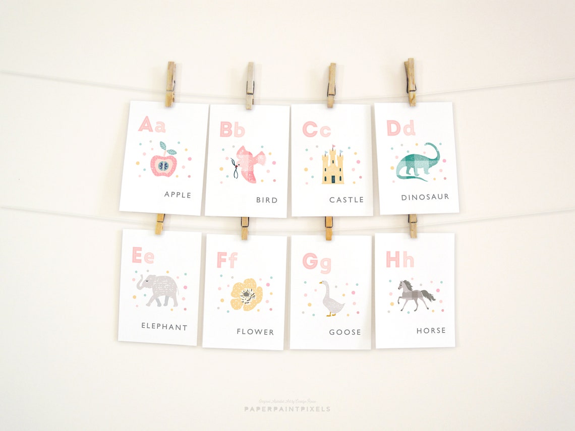 Printable Pink Alphabet Flashcards | Cute ABC Learning Cards for Girls ...