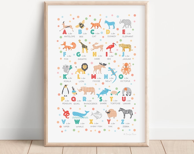 Animal Alphabet Poster, PRINTABLE Wall Art, Educational ABC Poster ...