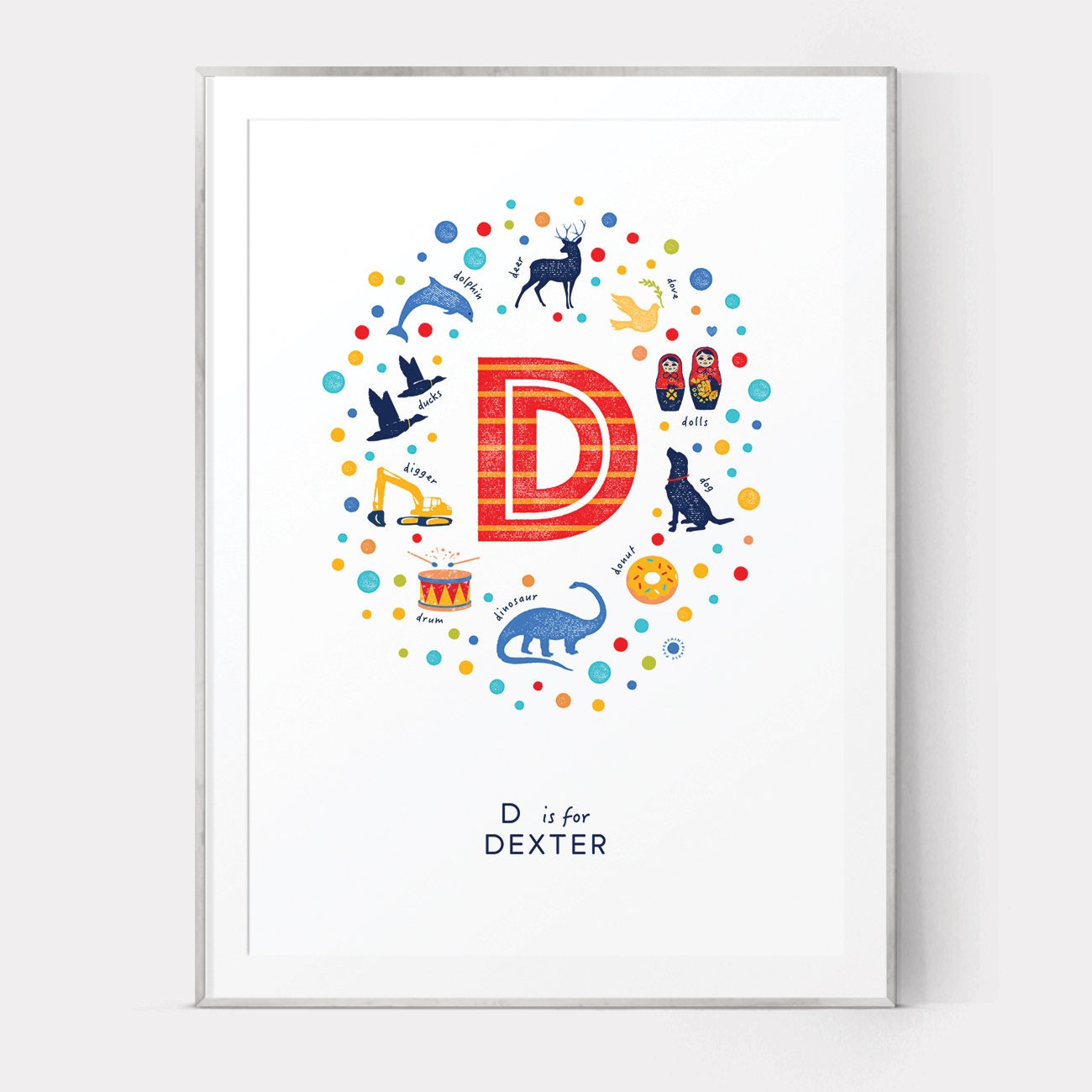 Baby Monogram Print Illustrated Letter D Boys Name Print | Etsy