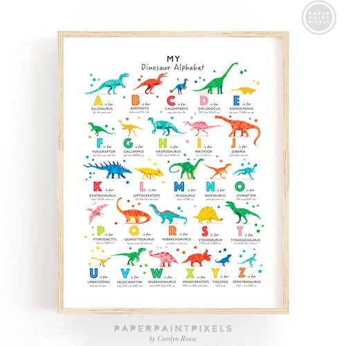 Dinosaur Alphabet Print A-Z ABC Poster Nursery Wall Art - Etsy