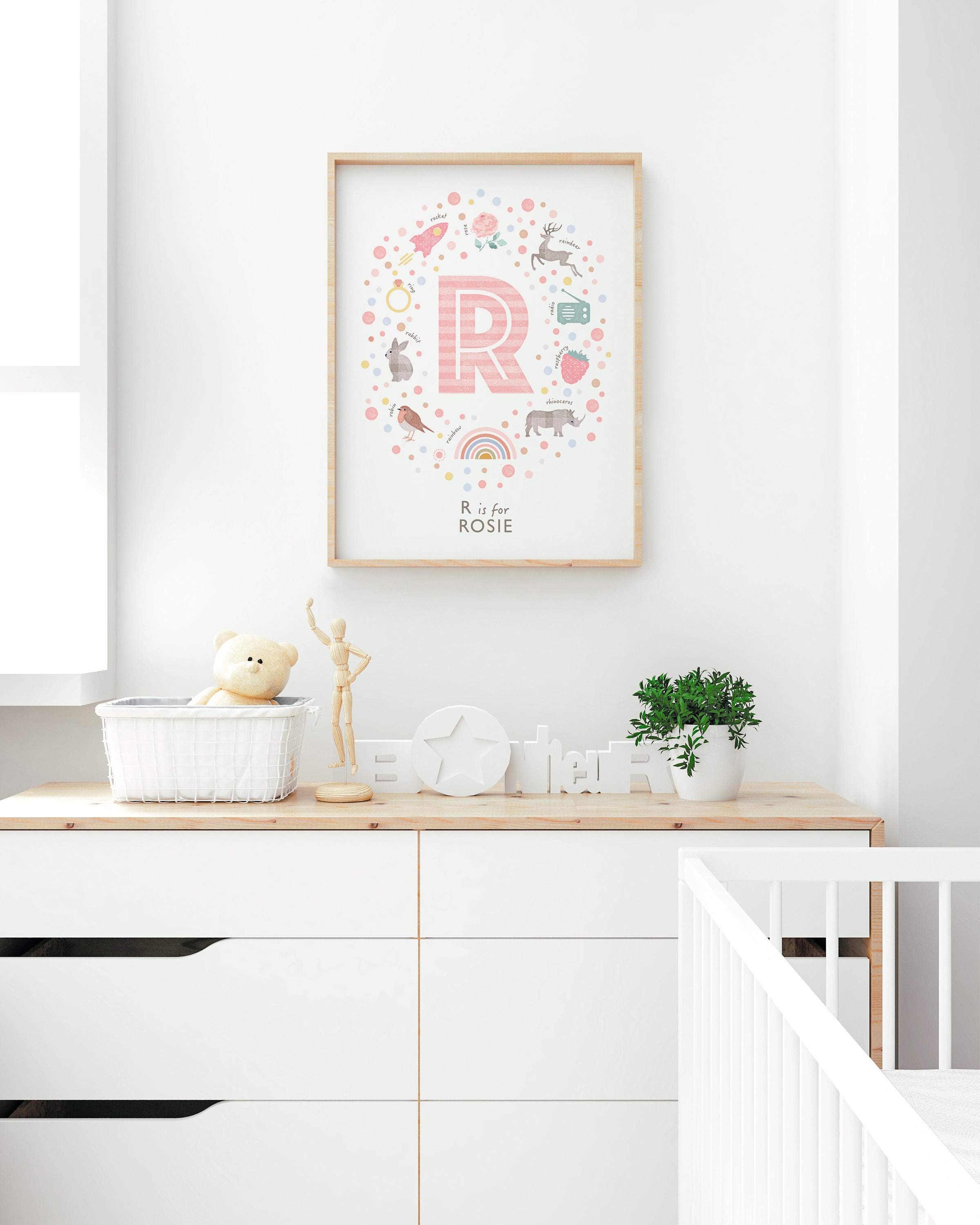 Personalised Letter R Nursery Print, Illustrated Letter R, Girls Art ...