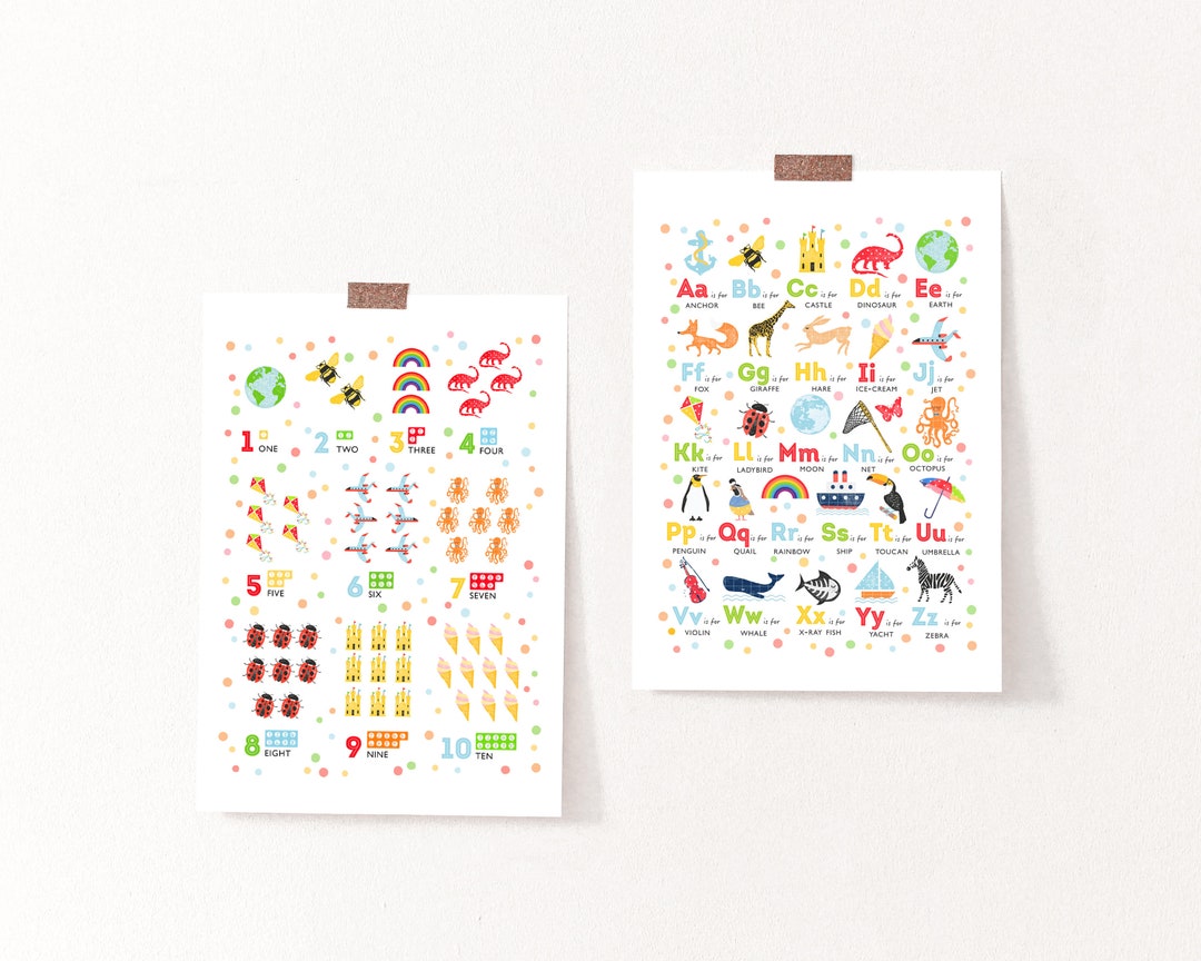 Alphabet & Numbers Nursery Art Print Set: Mid-century Modern Decor - Etsy
