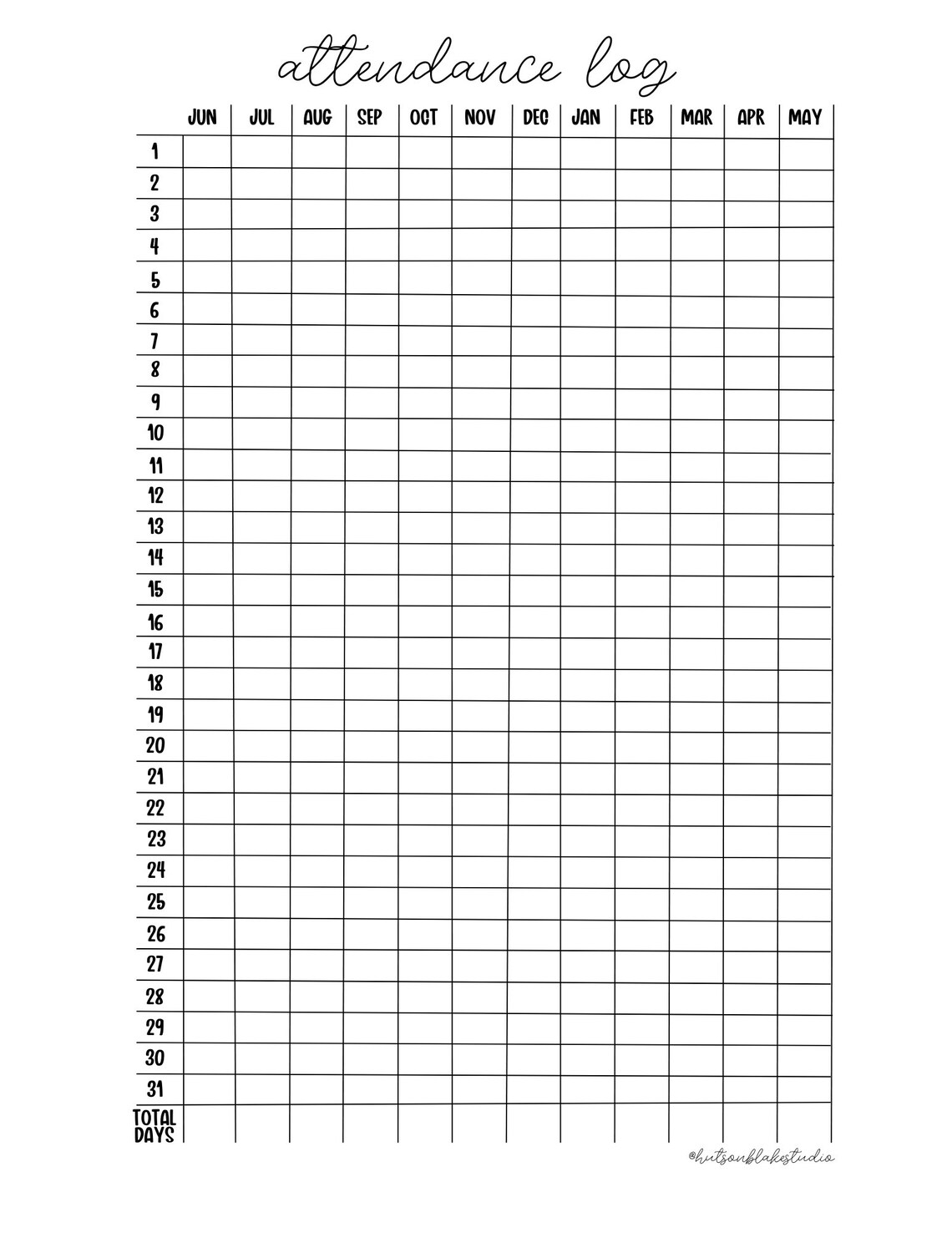 Homeschool Attendance Log - Minimalist Design - Etsy