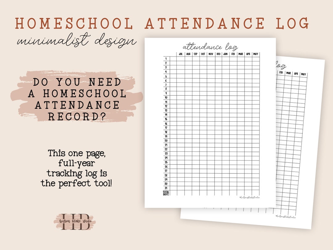 Homeschool Attendance Log - Minimalist Design - Etsy